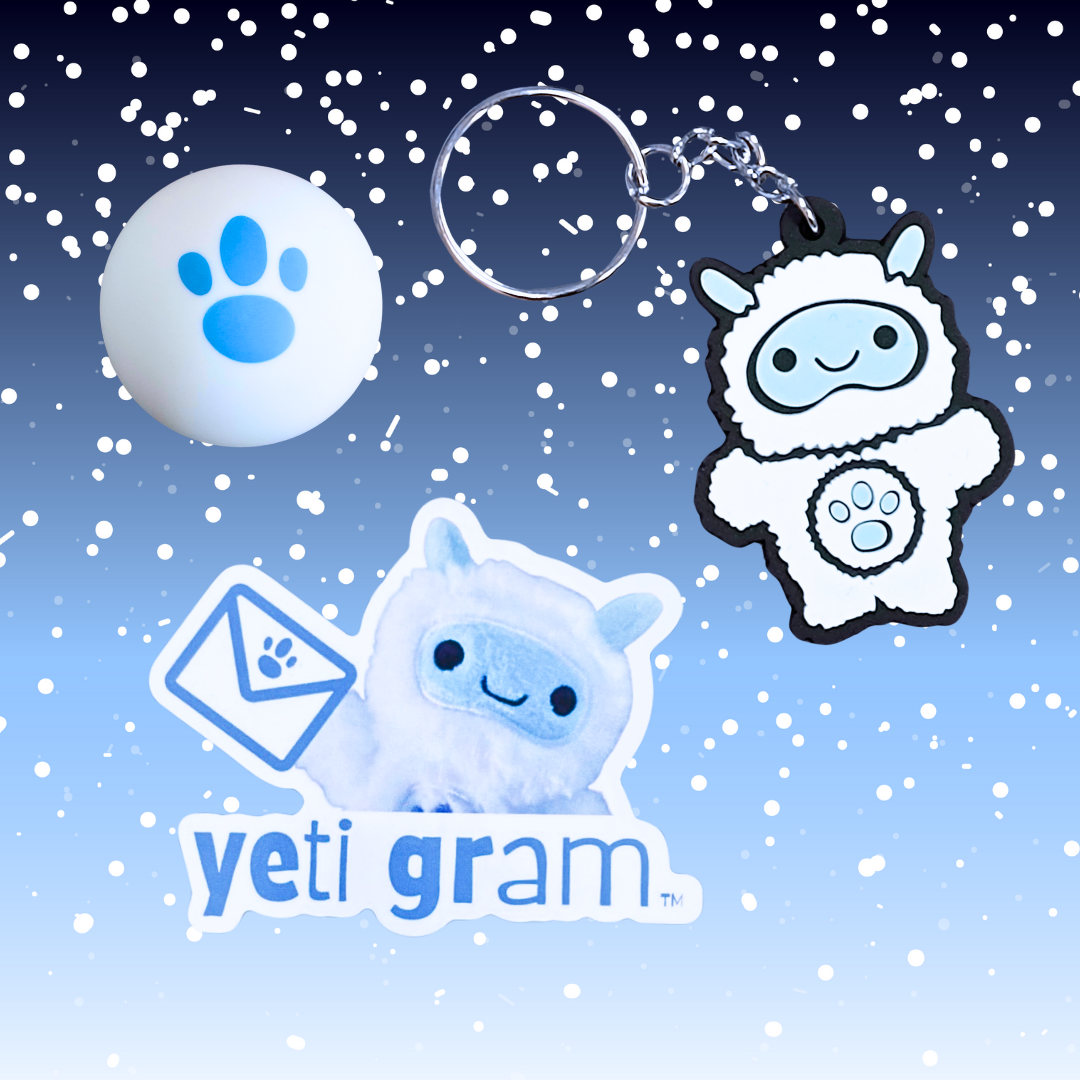 Yeti Gram Merchandise, Keychain, Lip Balm, sticker, Digital Coloring Book